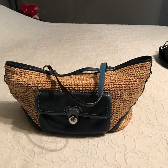 Coach | Bags | Coach Straw Bag Navy | Poshmark